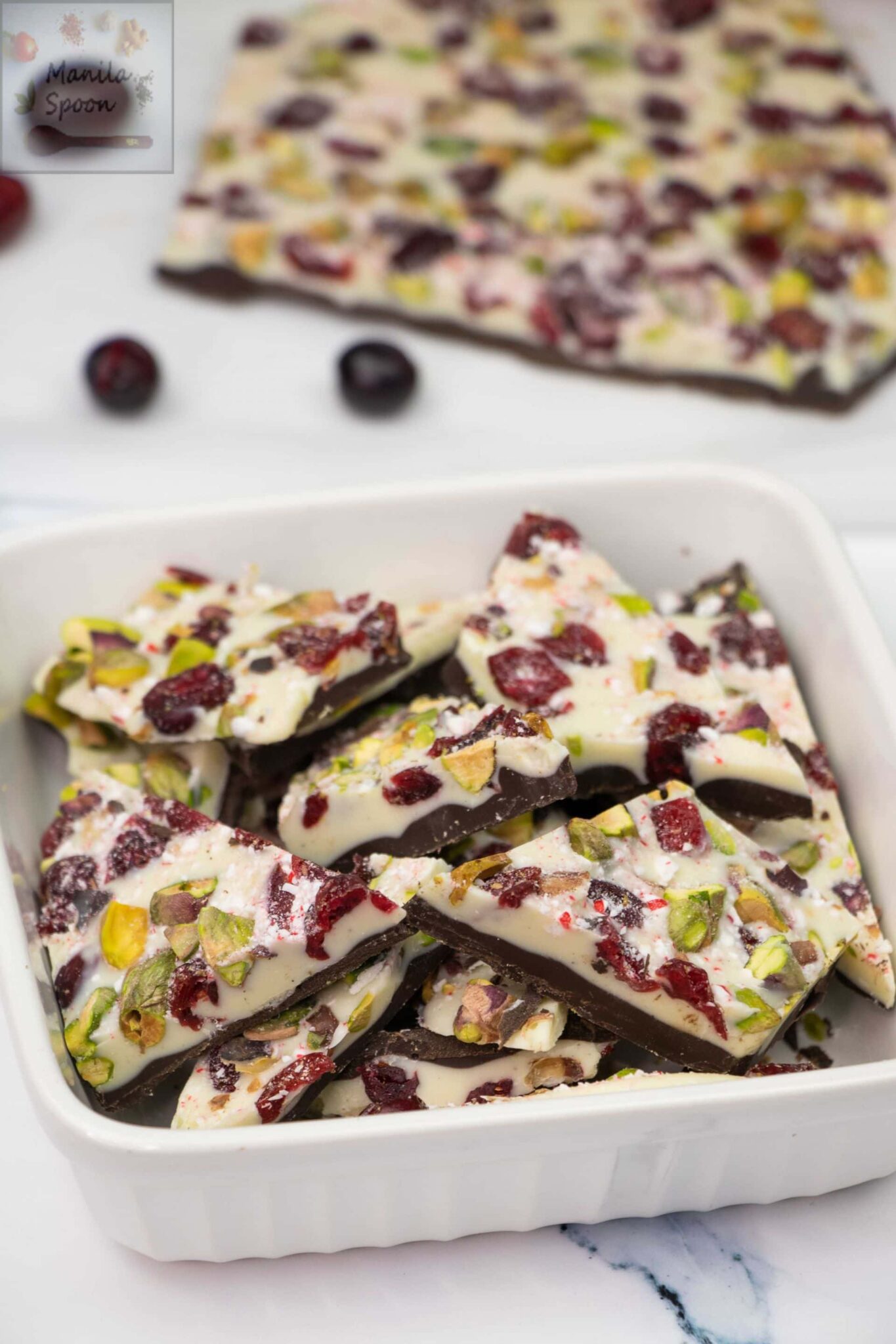 Easy Double Chocolate Bark with Cranberries and Pistachios - Manila Spoon