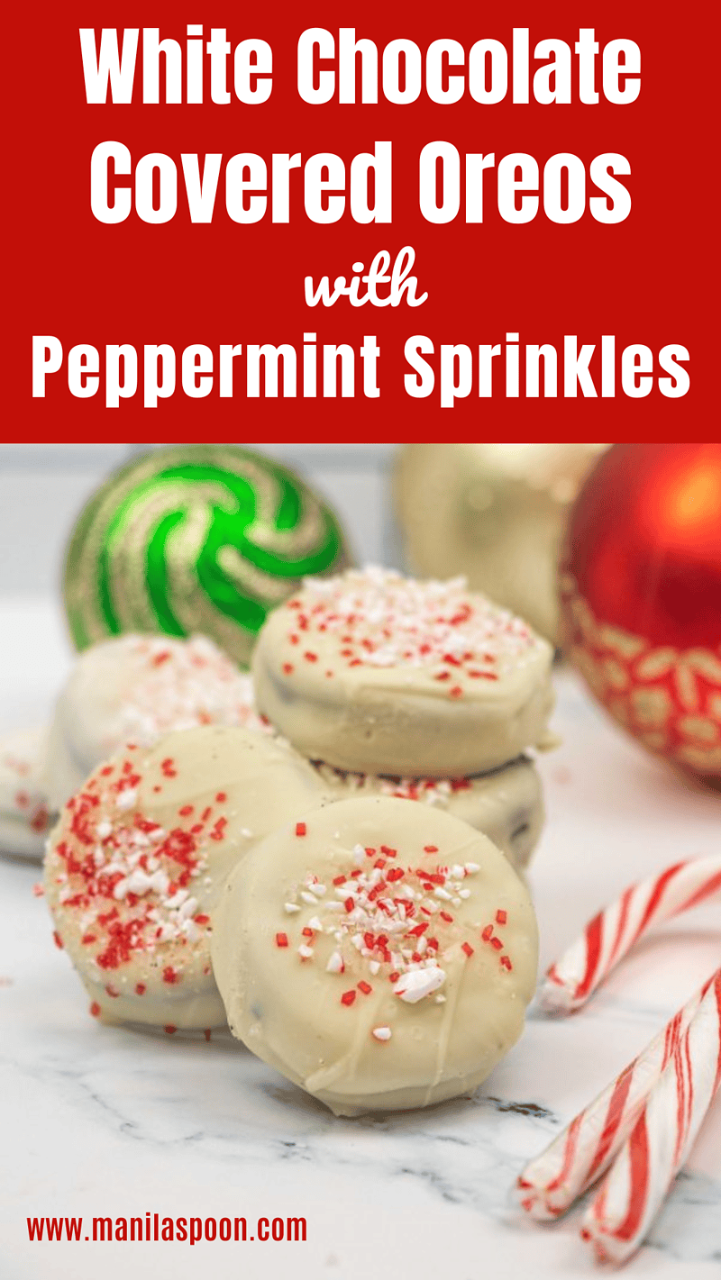White Chocolate Covered Oreos with Peppermint Sprinkles - Manila Spoon