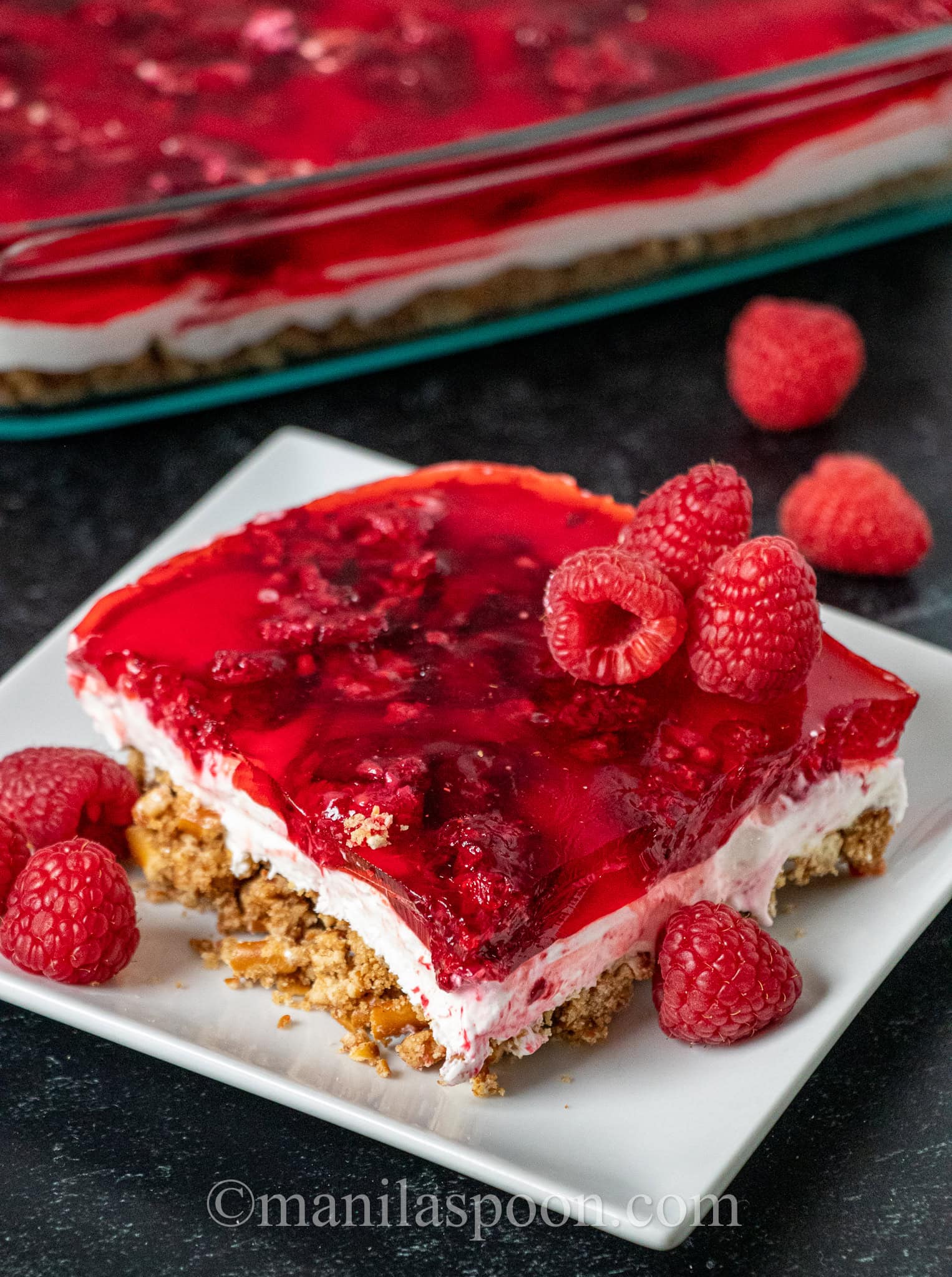 Easy Raspberry Pretzel Salad - Manila Spoon